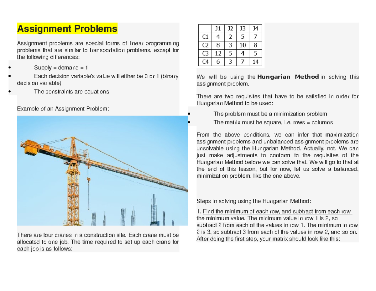Manscie - Lecture notes HRJ - Assignment Problems Assignment problems ...