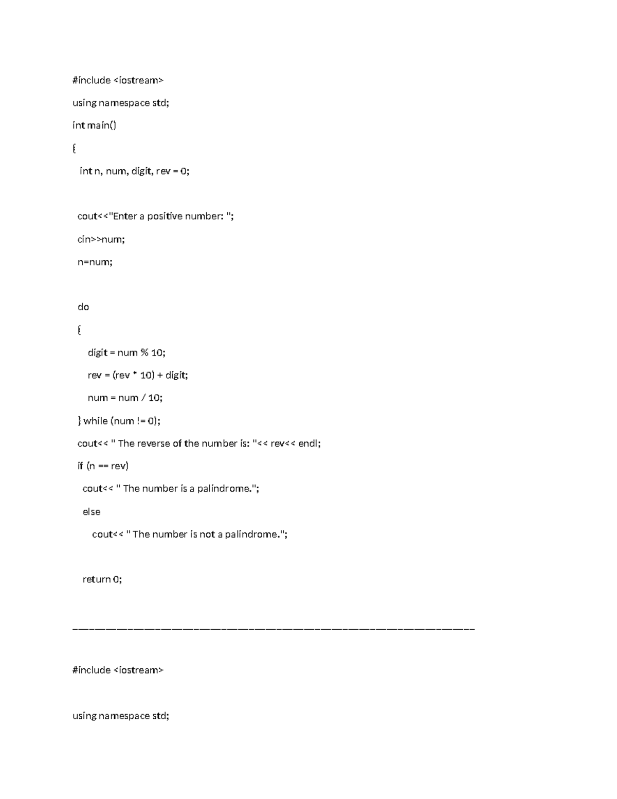 M1 techn Codes - #include using namespace std; int main() { int n, num, digit, rev - Studocu