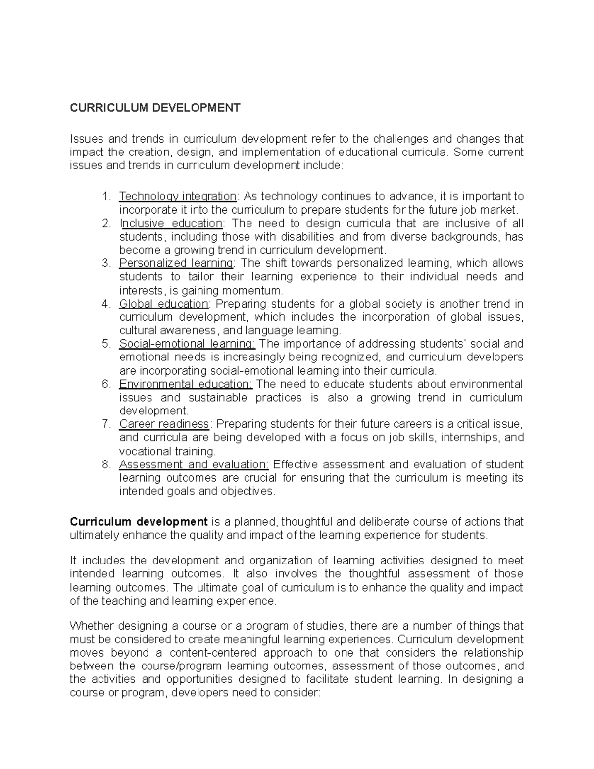 Curriculum Development - Some current issues and trends in curriculum ...