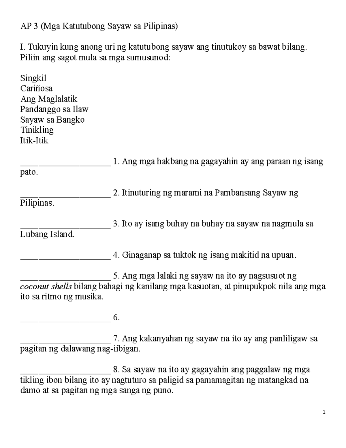 Pambansang Sayaw Ng Pilipinas