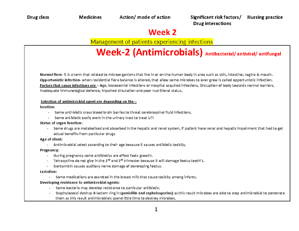 215 drug week 2 - lecture note - Drug interactions Week 2 Management of ...