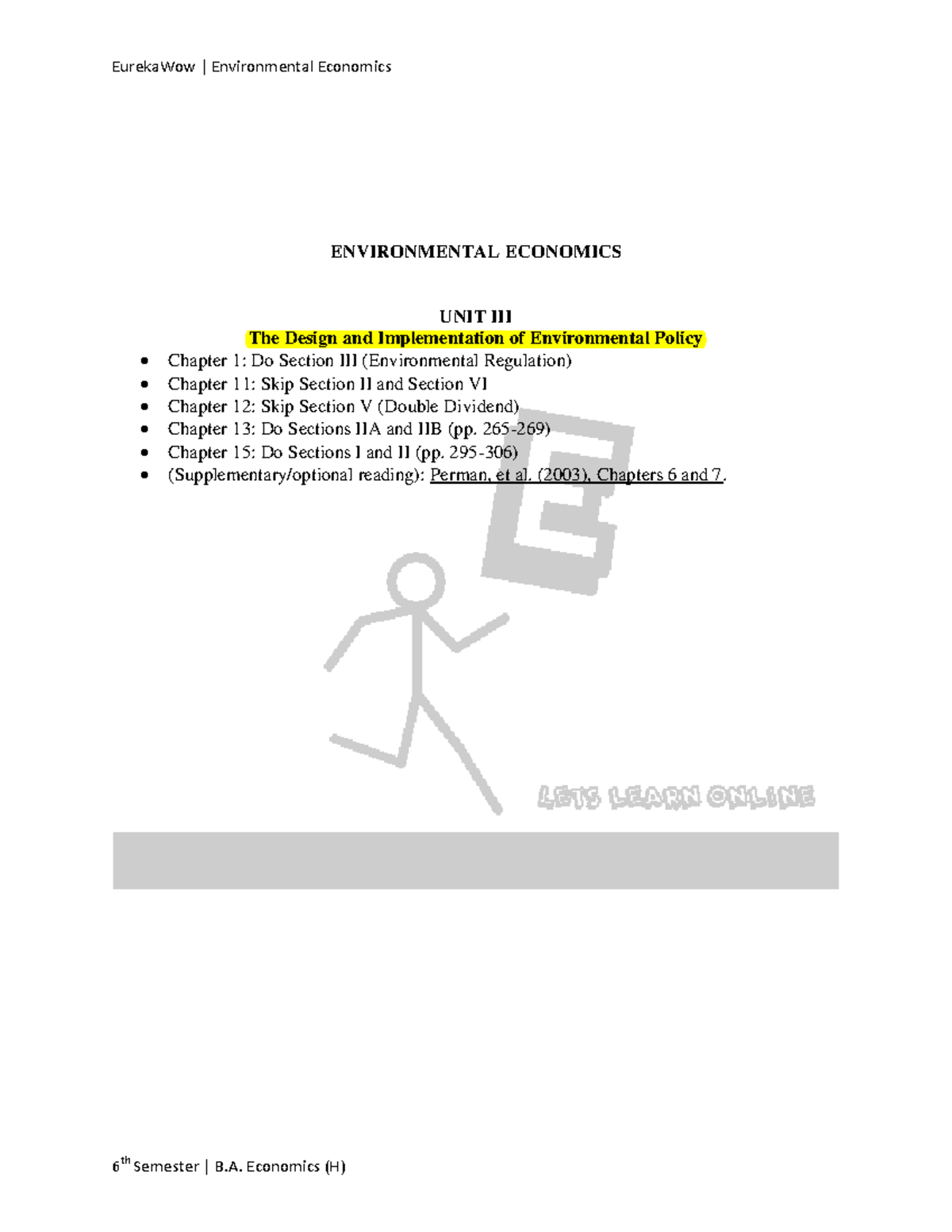 Unit 3 envi eco highlighted - ENVIRONMENTAL ECONOMICS UNIT III The ...
