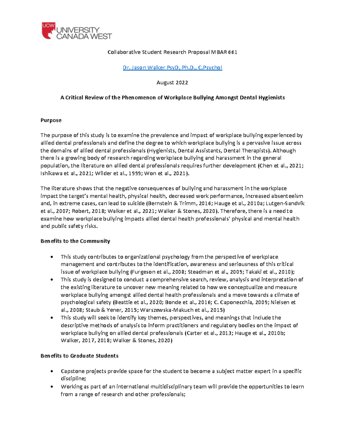 MBAR661Workplace Bullying - Collaborative Student Research Proposal ...