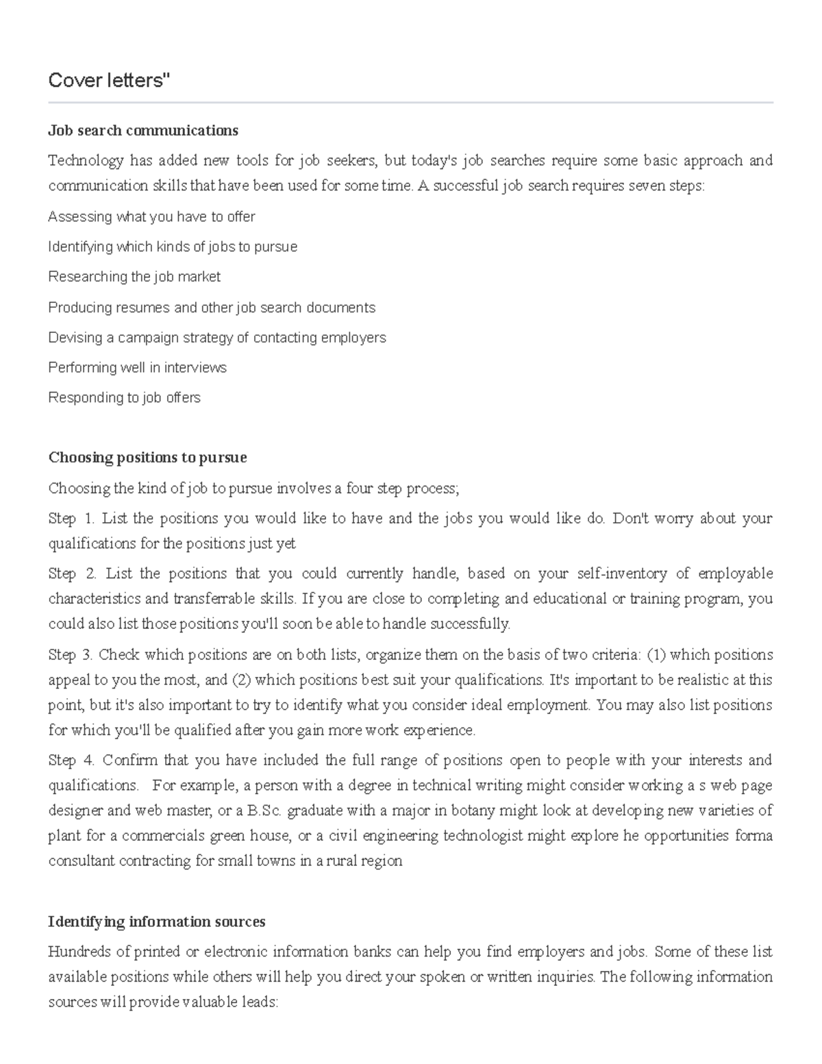 Cover letters - s seven steps: Assessing what you have to offer ...