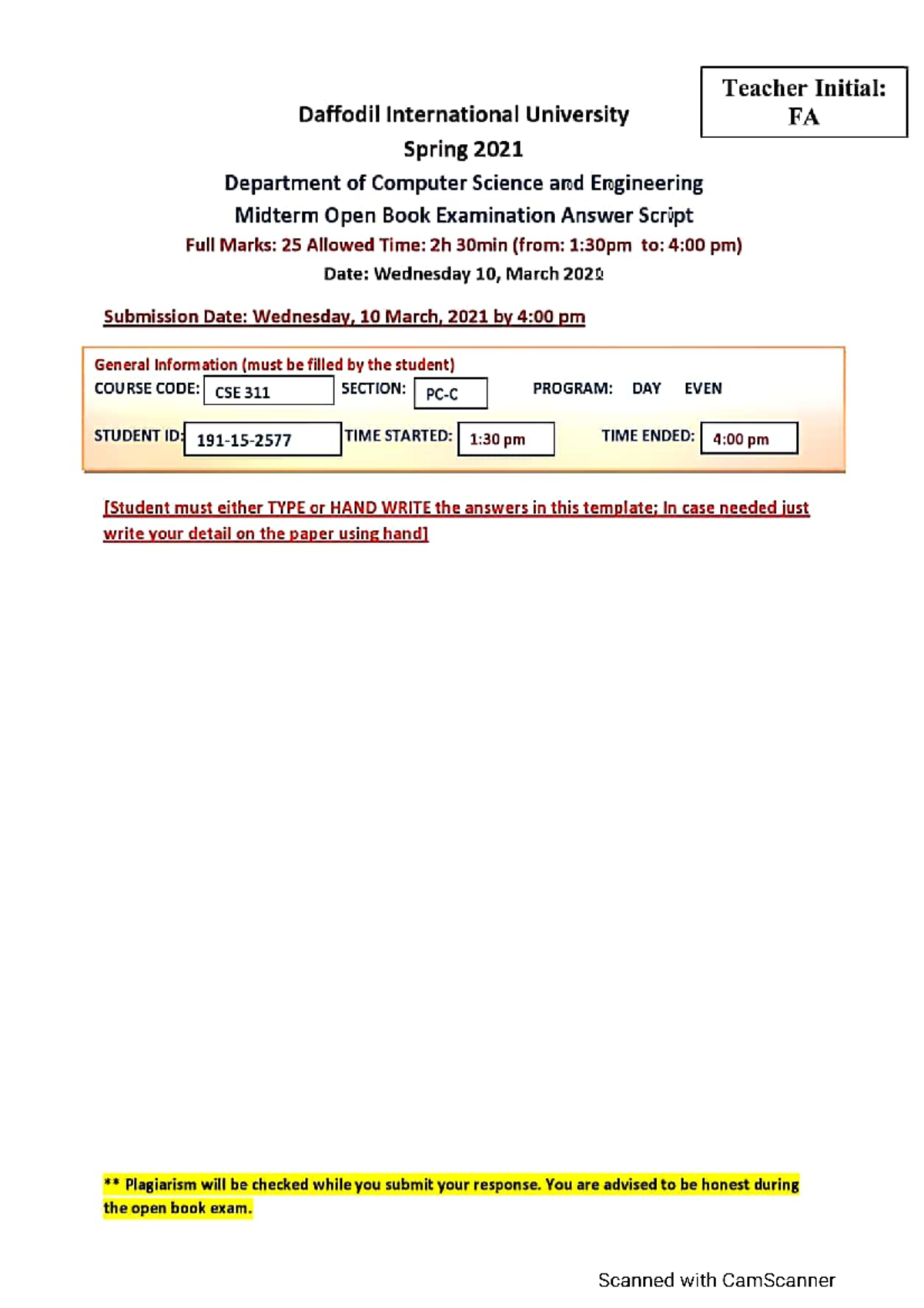 CSE311-PC C-191-15-2577 - Data Structures - DIU - Studocu