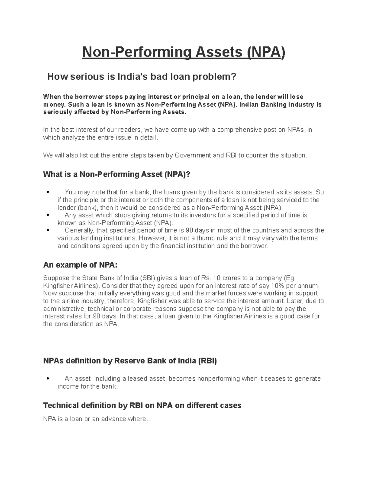 Non-Performing Assets (NPA) - Such a loan is known as Non-Performing ...