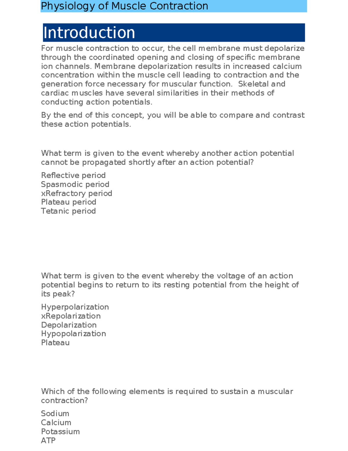 Physiology of Muscle Contraction - Physiology of Muscle Contraction ...