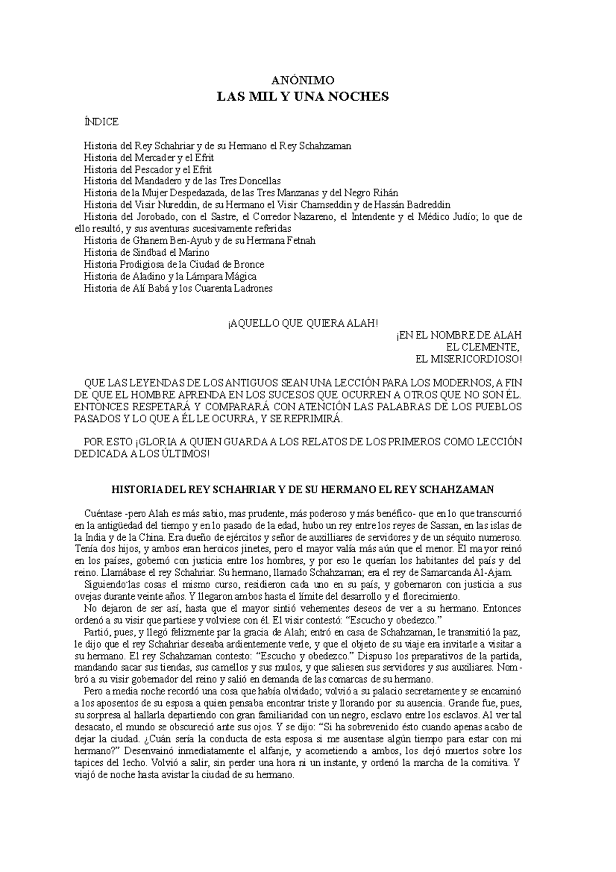 Anónimo - Las mil y una noches - ANÓNIMO LAS MIL Y UNA NOCHES ÍNDICE ...