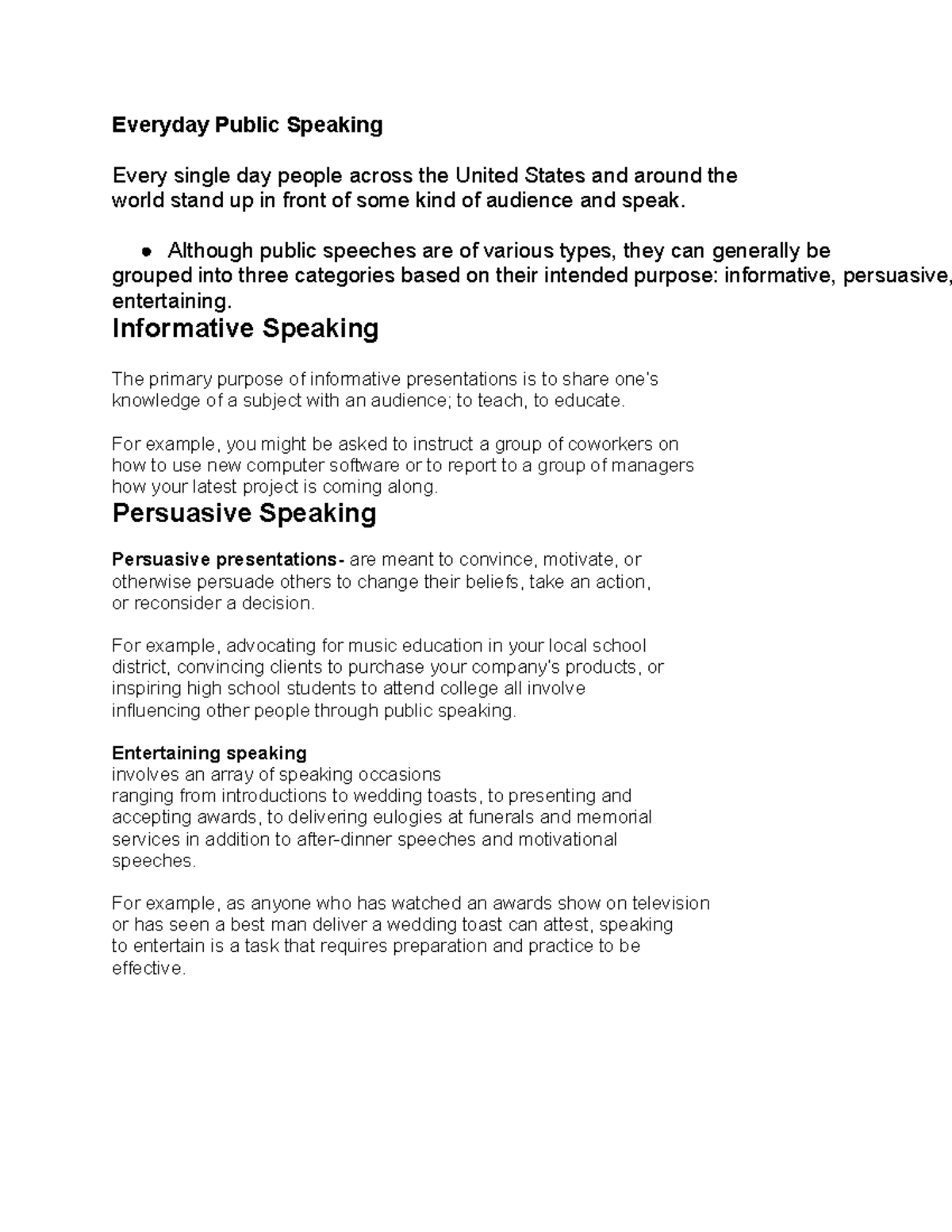 Chapter 1 Public Speaking - Everyday Public Speaking Every single day ...