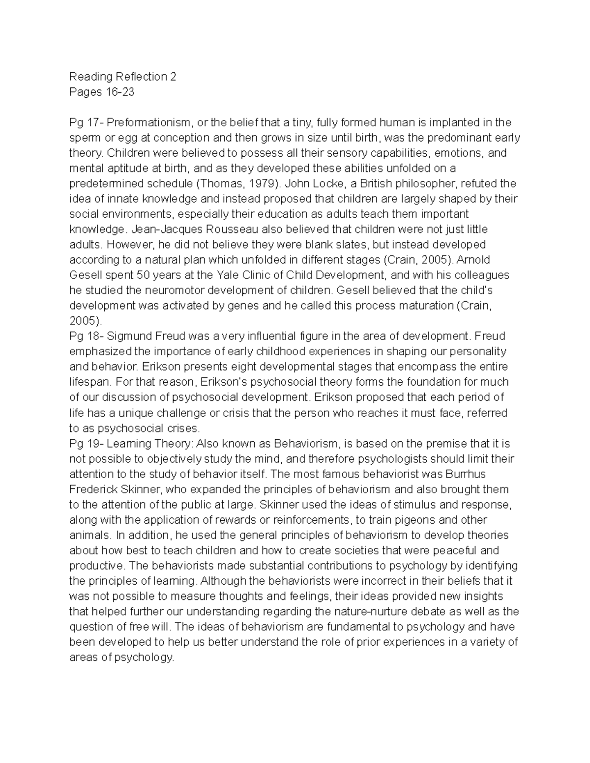 Child development reading reflection 2 - Reading Reflection 2 Pages 16 ...