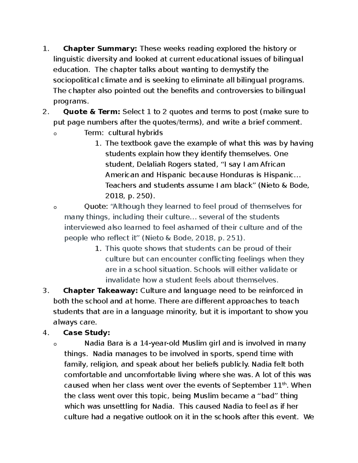Reading Log 7 - due every sunday - 1. Chapter Summary: These weeks ...