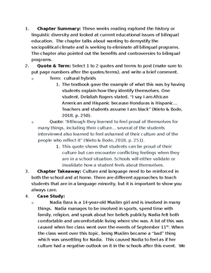 Reading Log 9 - due every sunday - 1. Chapter Summary: In this chapter ...