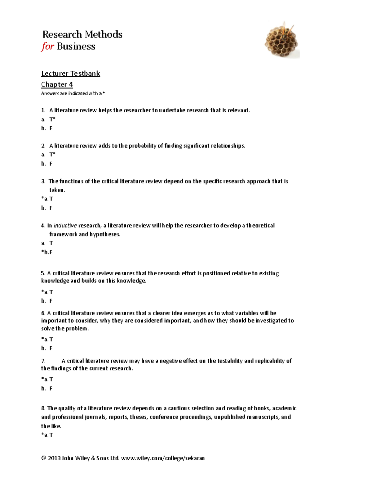 Chapter 4 test bank - Research Methods for Business Lecturer Testbank ...