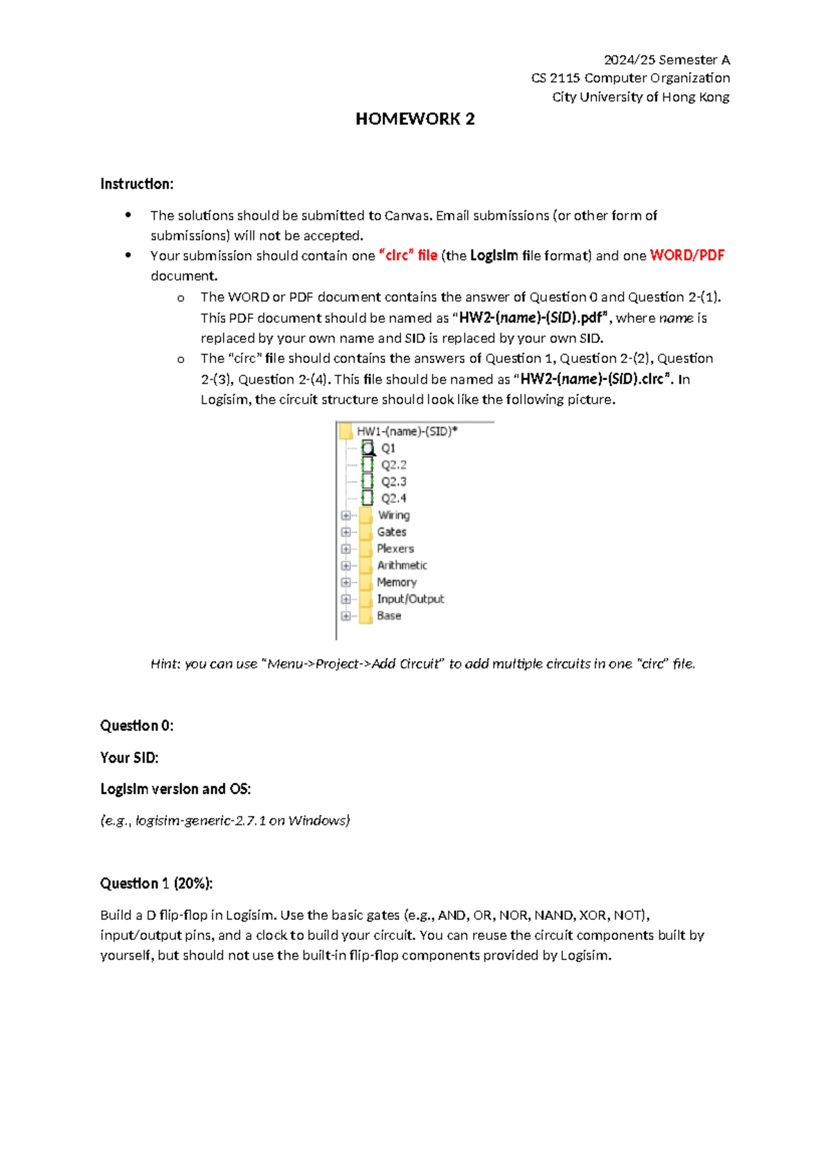 HW-2 - homework 2 - 2024/25 Semester A CS 2115 Computer Organization ...