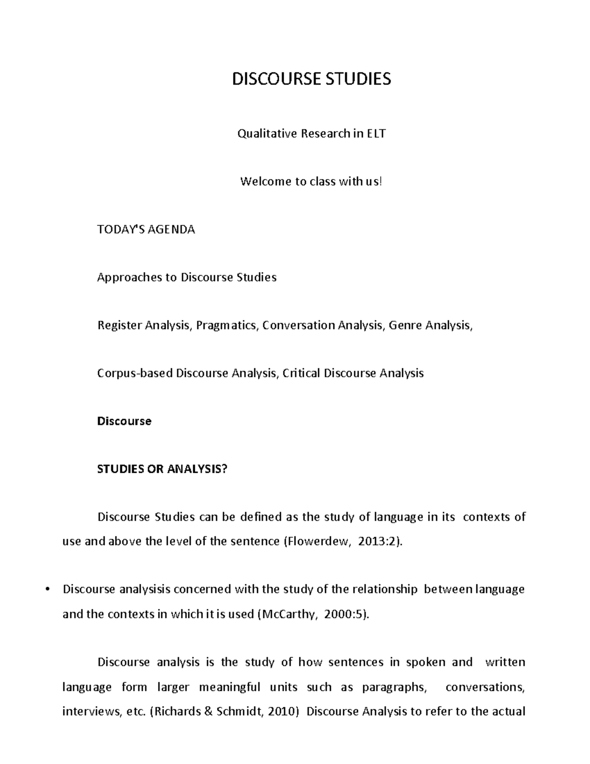 Discourse Studies - Qualitative Research in ELT - DISCOURSE STUDIES Qualitative Research in ELT ...