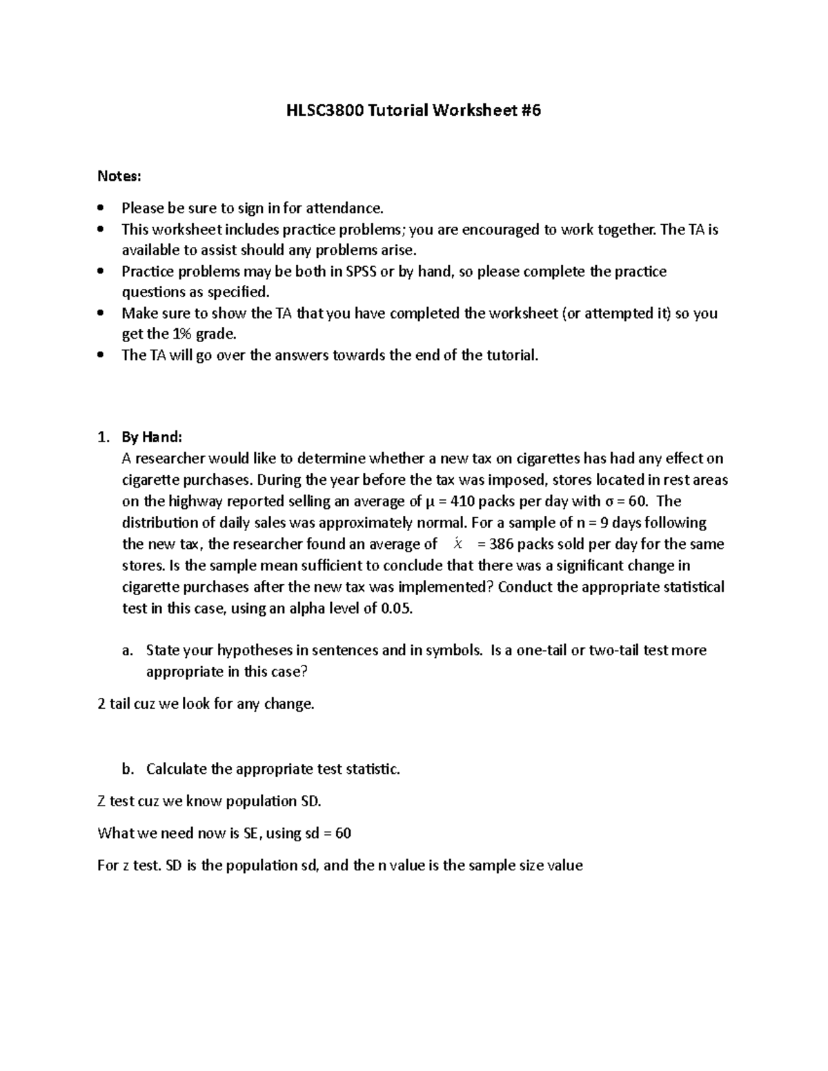 Tutorial 6 - tut 6 assignment - HLSC3800 Tutorial Worksheet Notes ...