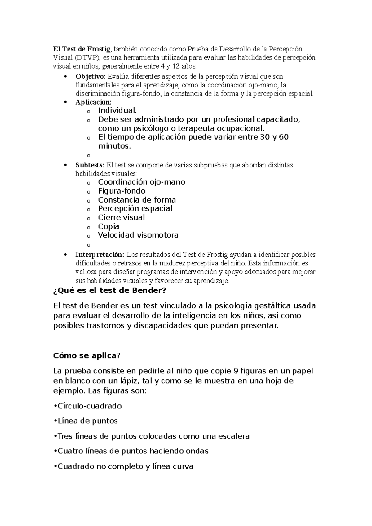 Cuadro - El Test de Frostig, también conocido como Prueba de Desarrollo ...