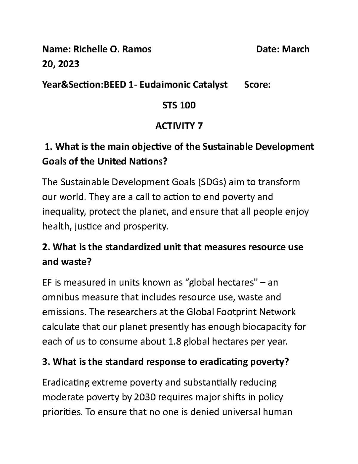 STS-ACT7-Jason Hickel - Name: Richelle O. Ramos Date: March 20, 2023 Year&Section:BEED 1- - Studocu
