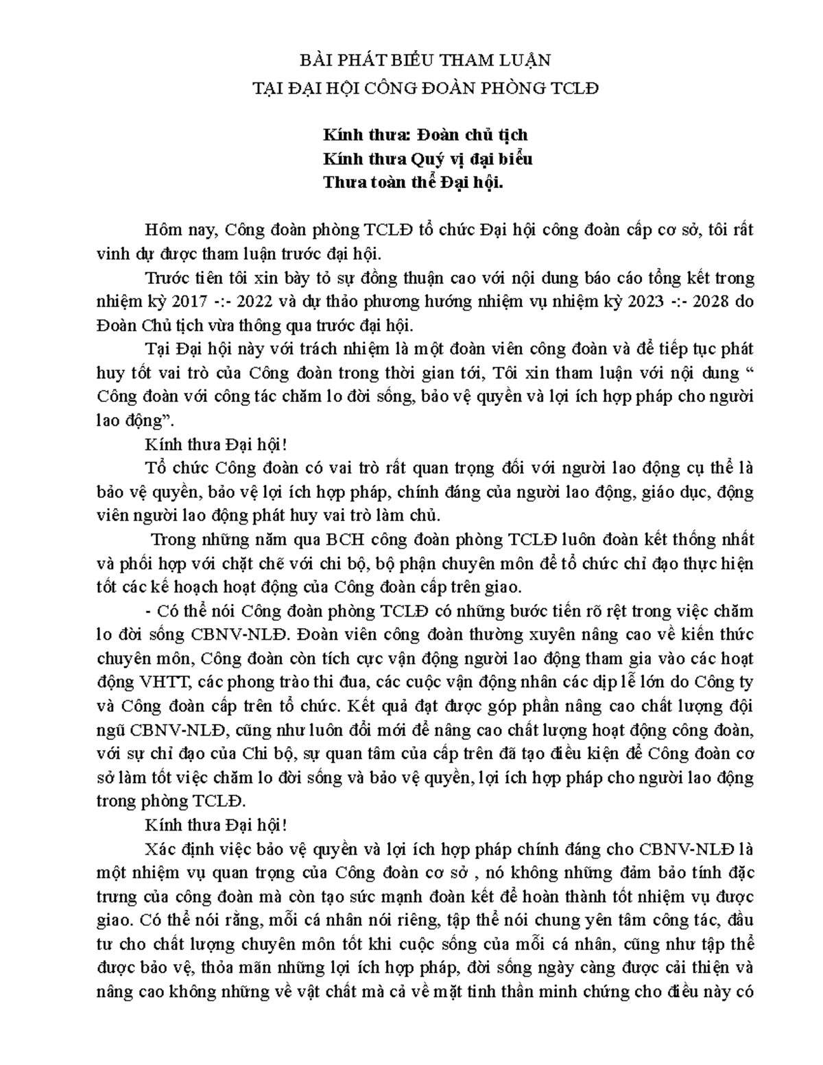 BÀI PHÁT BIỂU THAM LUẬN đại hội chi bộ 2022 - BÀI PHÁT BIỂU THAM LUẬN ...