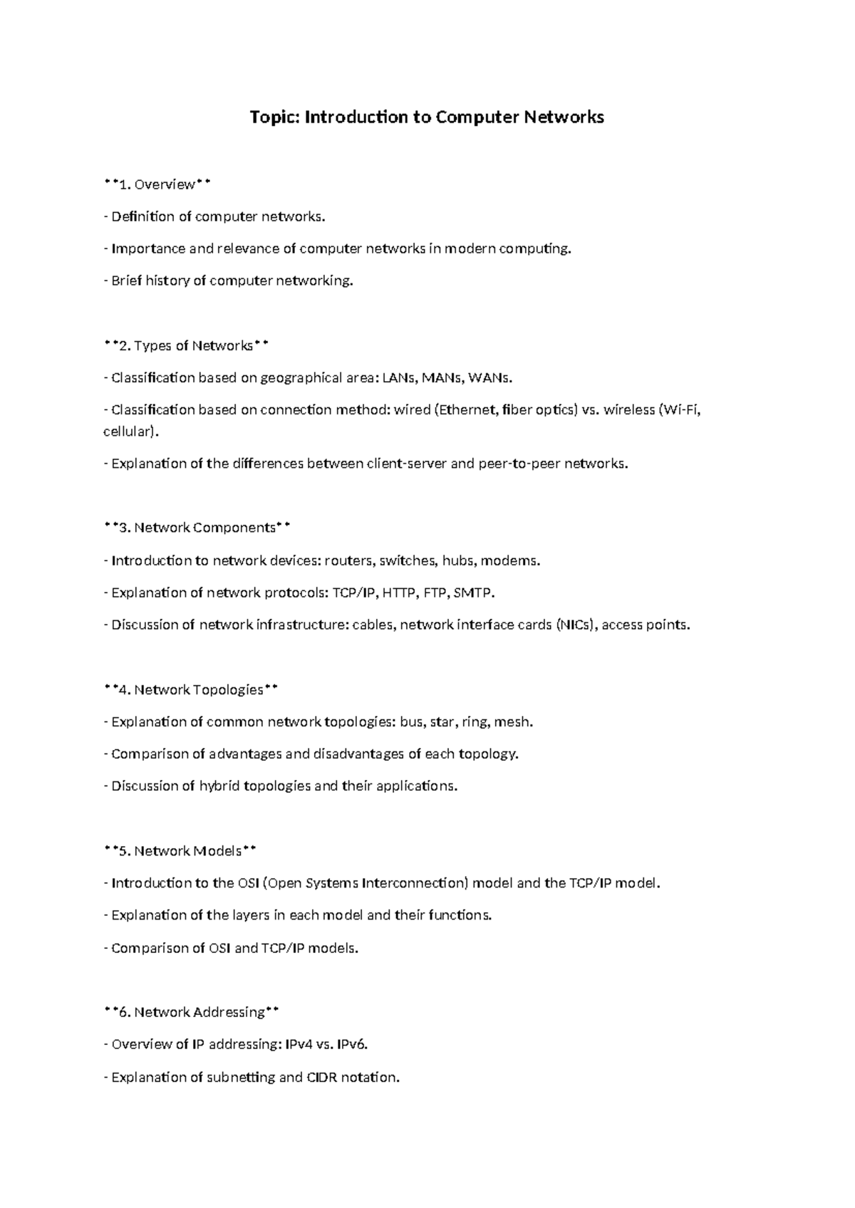 Lecture Notes Introduction to Computer Networks - Topic: Introduction ...