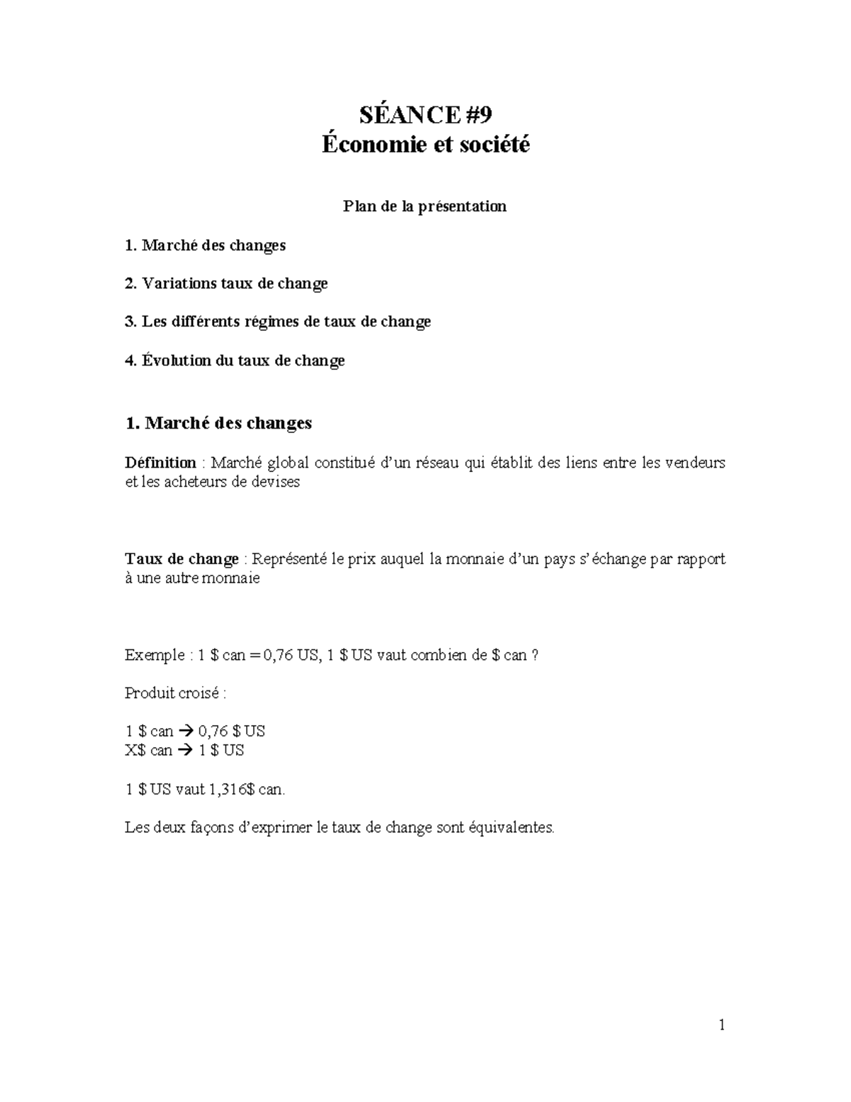Seance 9 - Notes de cours - Economie et societe - Etudiants - SÉANCE ...