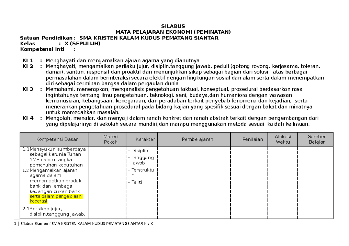 Silabus Ekonomi X TS - SILABUS MATA PELAJARAN EKONOMI (PEMINATAN ...