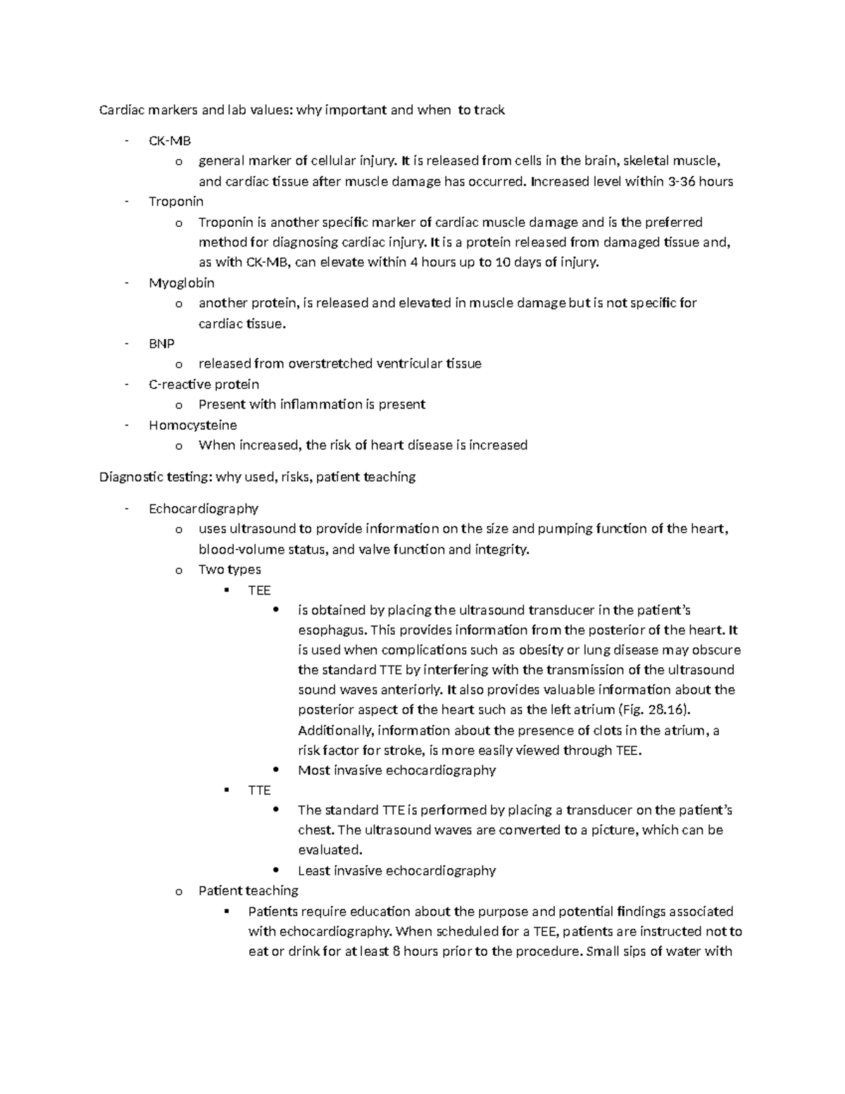 Exam 2 information - Cardiac markers and lab values: why important and ...