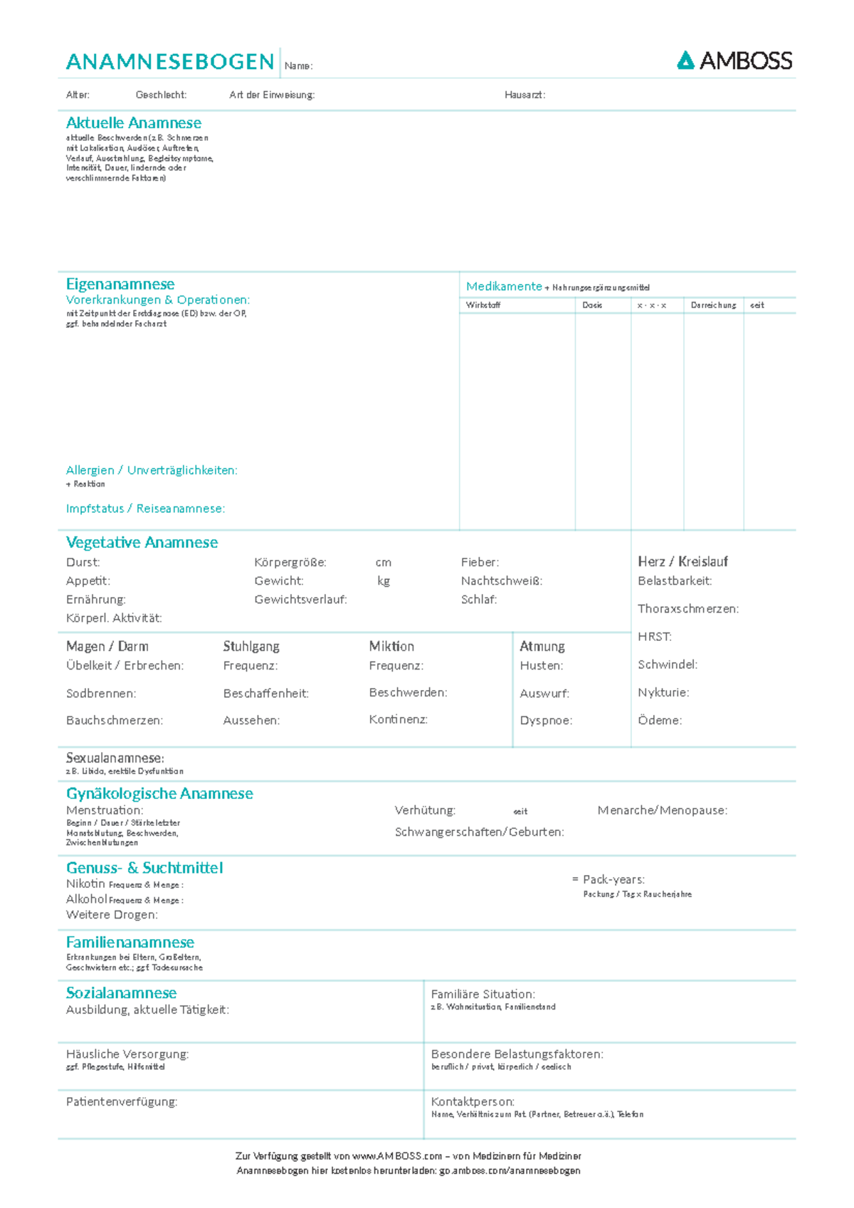 Amboss anamnese und untersuchungsbogen arzt - ANAMNESEBOGEN Alter ...