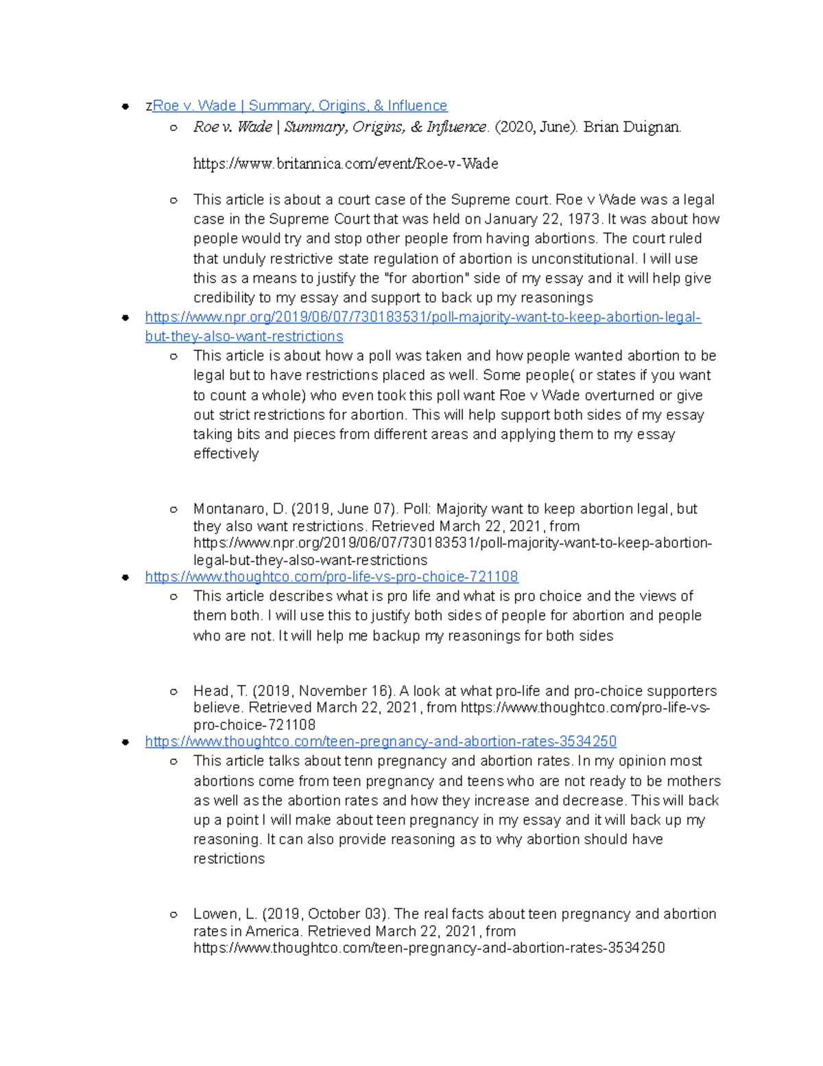 Annotated Bibliography - zRoe v. Wade | Summary, Origins, & Influence ...