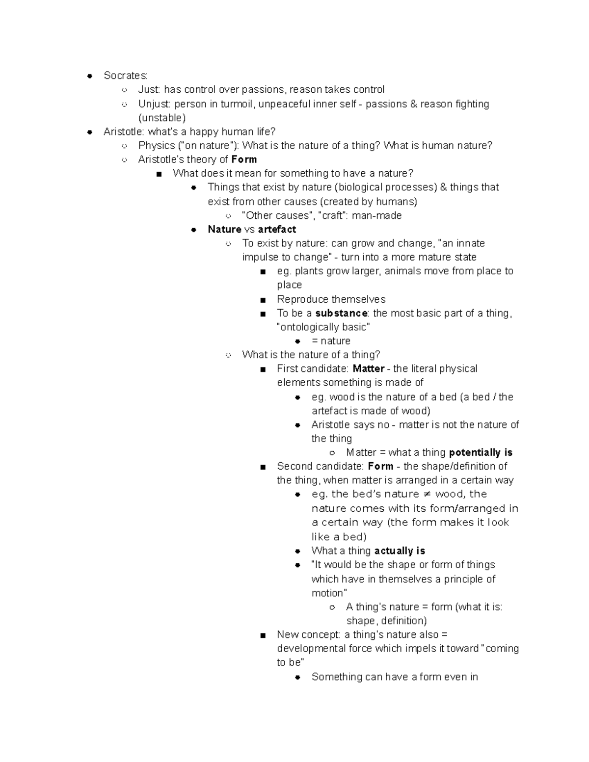 8 21 Lecture Nature, Form, Human Good - Socrates: Just: has control ...