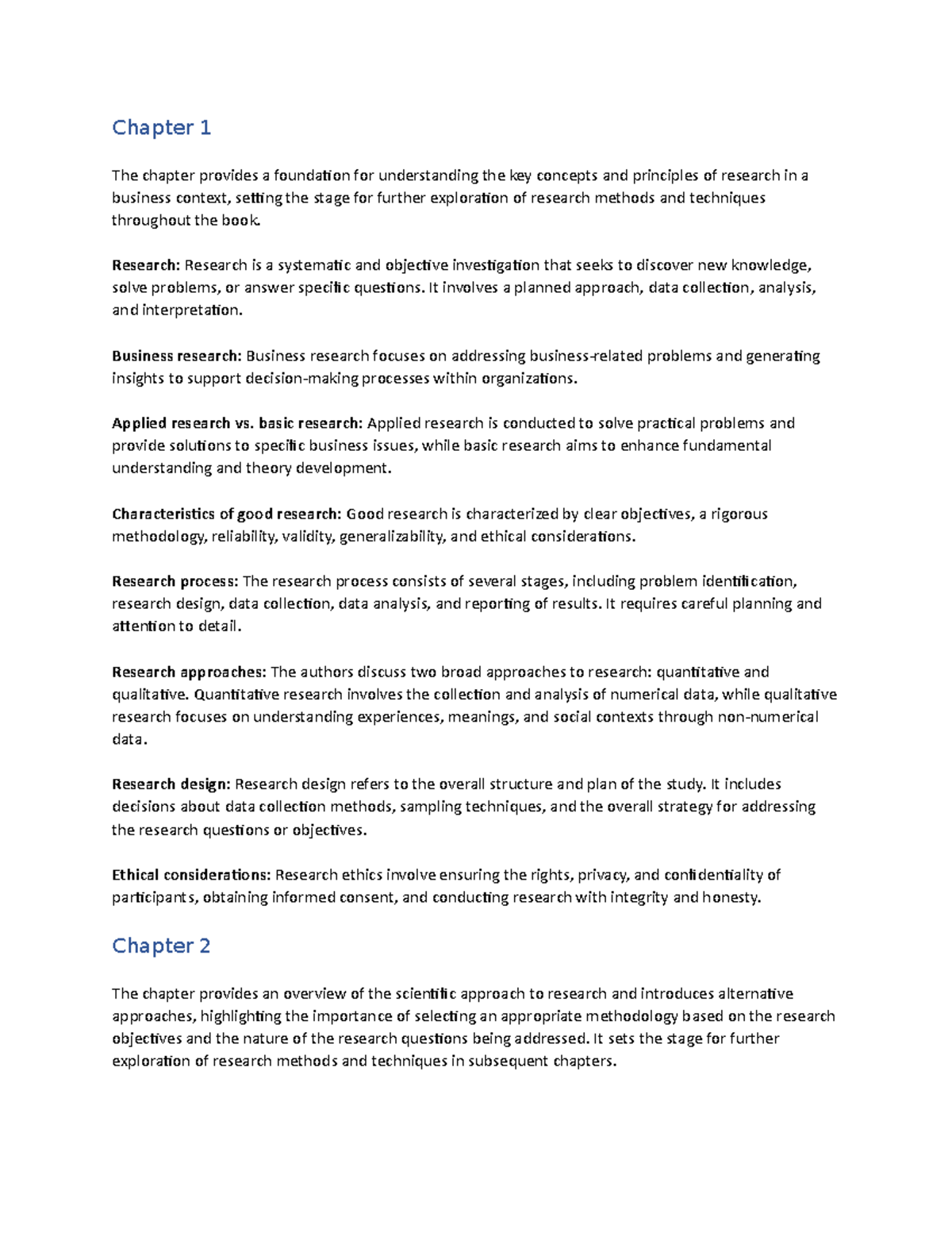 Chapter 1 to 6 - Summary - Chapter 1 The chapter provides a foundation ...