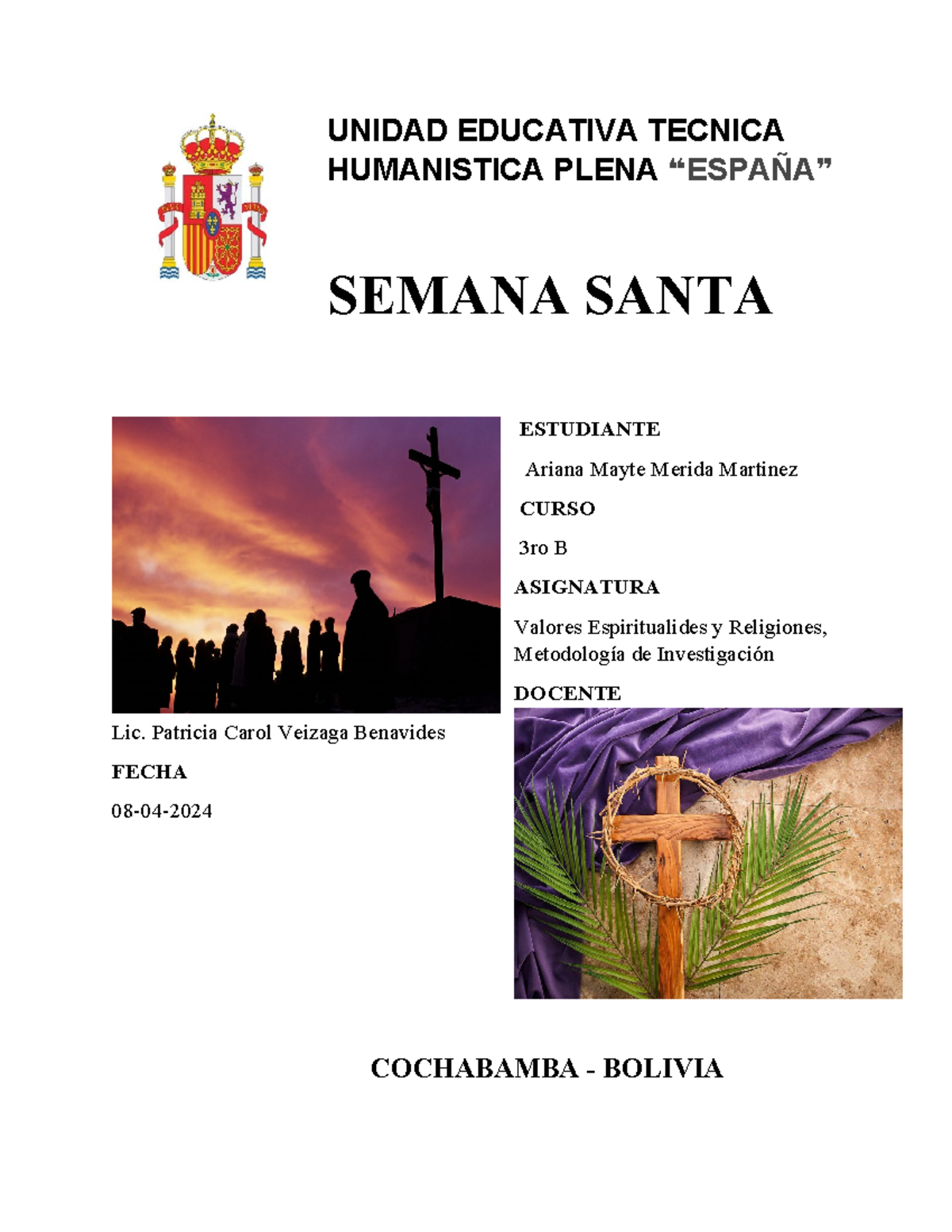 Investigacion de semana santa - UNIDAD EDUCATIVA TECNICA HUMANISTICA ...