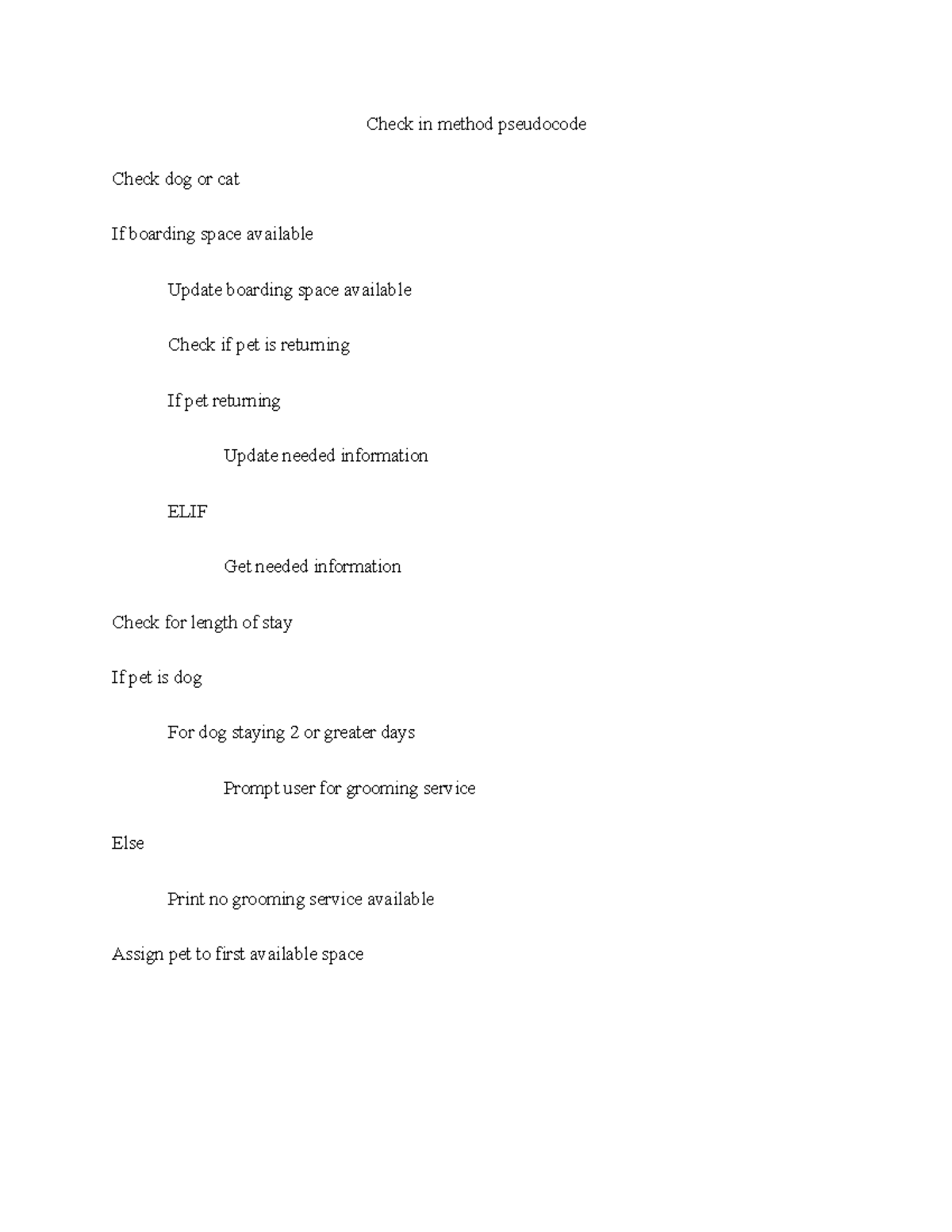 Check in method pseudocode - IT145 - Check in method pseudocode Check ...