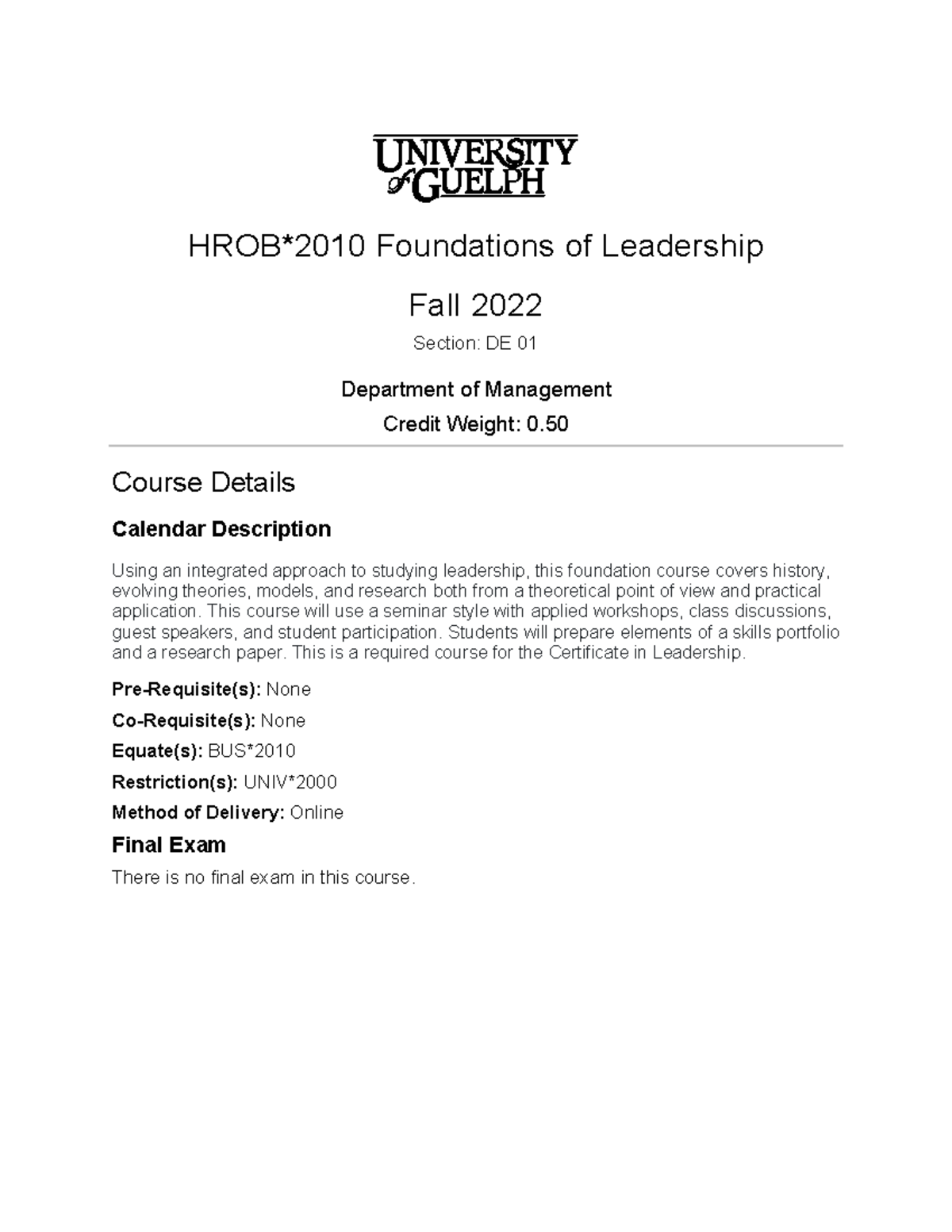 Outline HROB2010 DE01 F22 final - HROB*2010 Foundations of Leadership ...