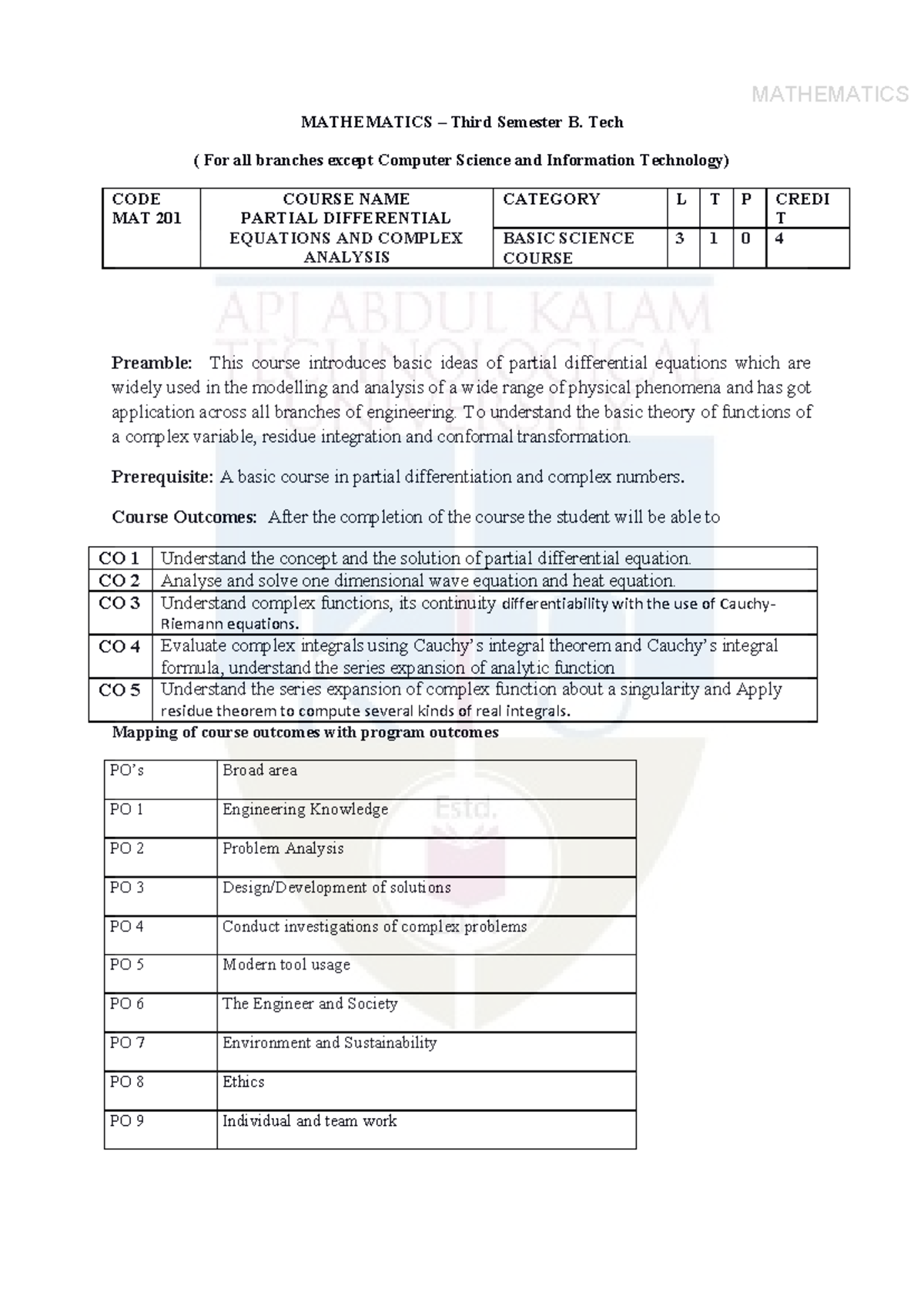 MAT201 - KQB Ktu Qbank - its brief syllabus u guys can refer ...