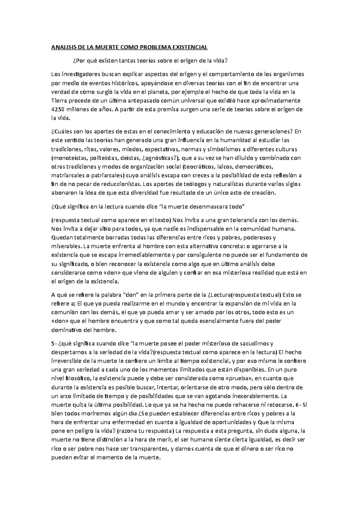 Analisis DE LA Muerte COMO Problema Existencial - ANALISIS DE LA MUERTE ...