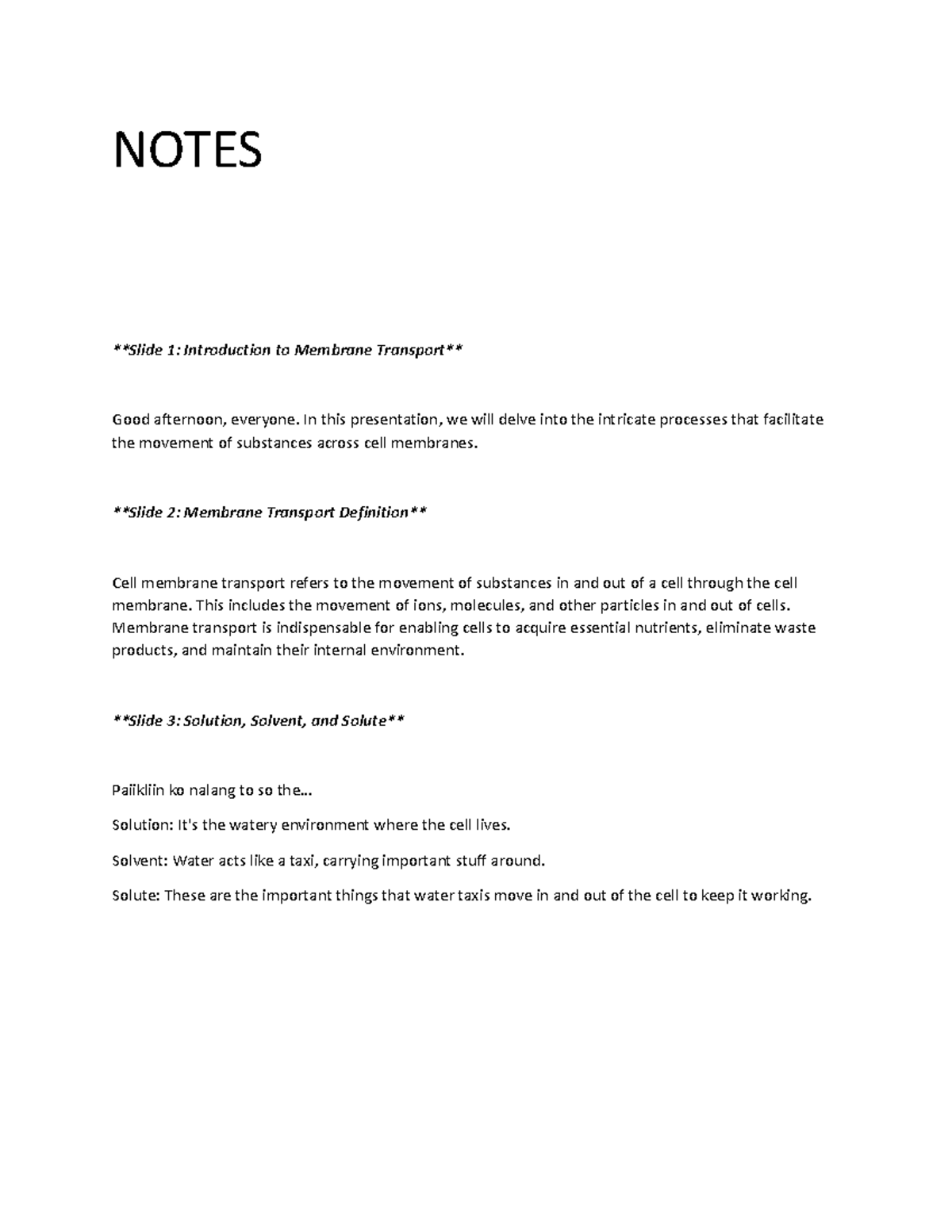 Notes cell membrane transportation - NOTES Slide 1: Introduction to ...