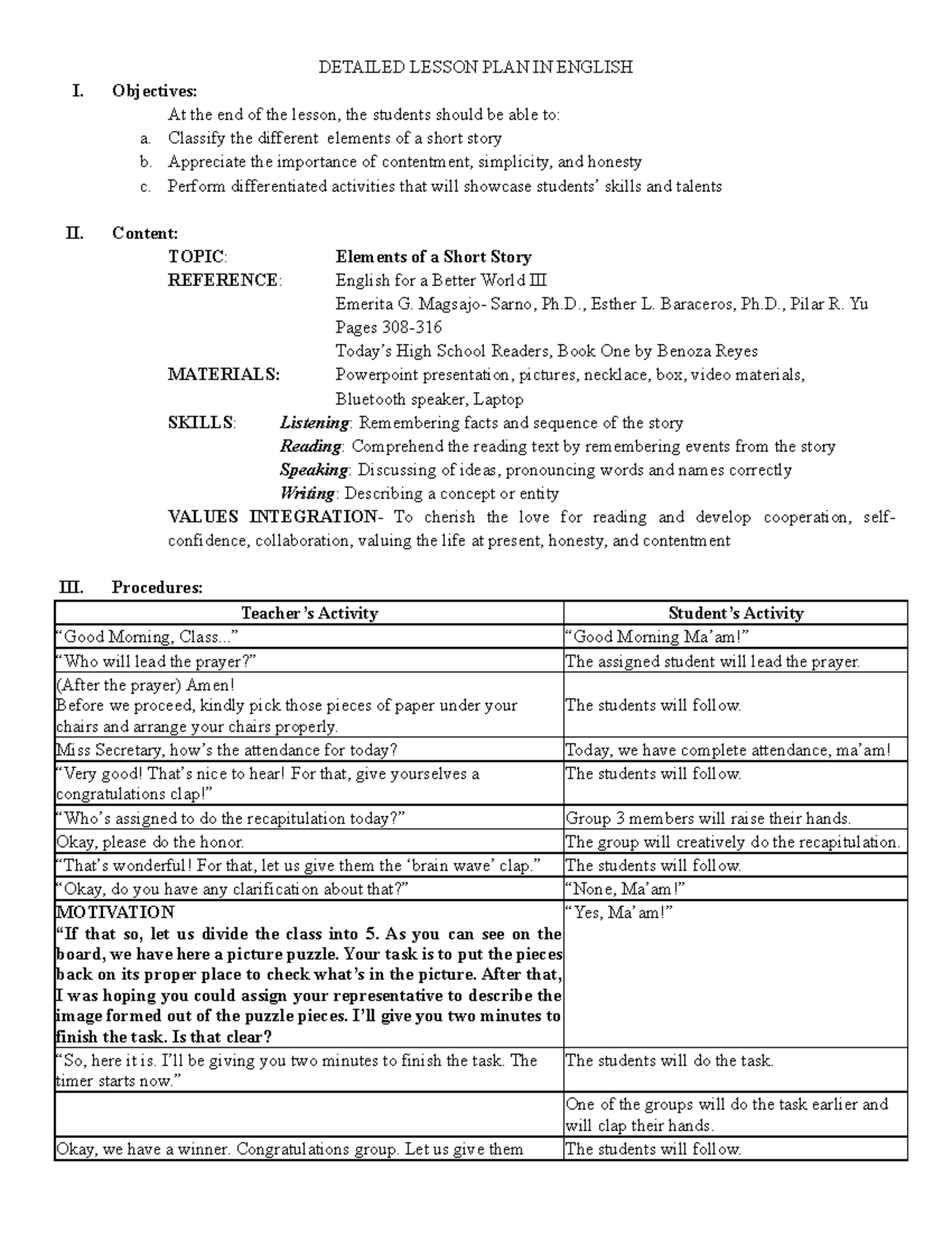 481717362 Detailed Lesson PLAN IN English Elements OF A Short Story ...