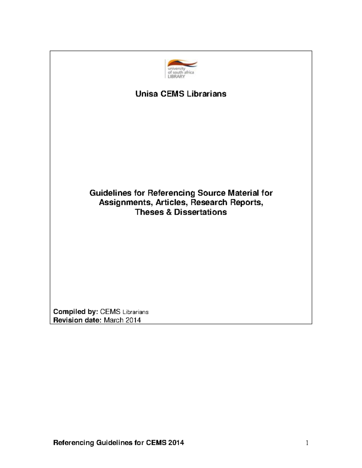 Referencing source material (2) - Unisa CEMS Librarians Guidelines for ...