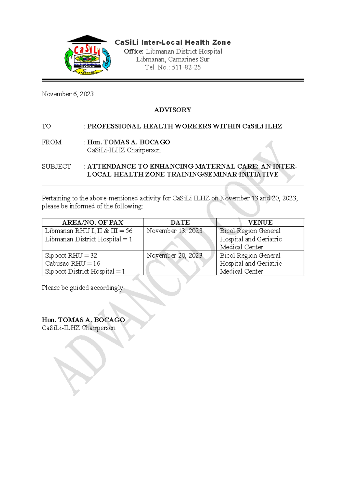 Communications-2023-Maternal - CaSiLi Inter-Local Health Zone Office ...