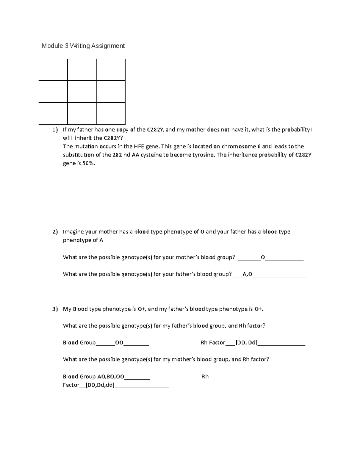 Module 3 Work assignment - Module 3 Writing Assignment If my father has ...