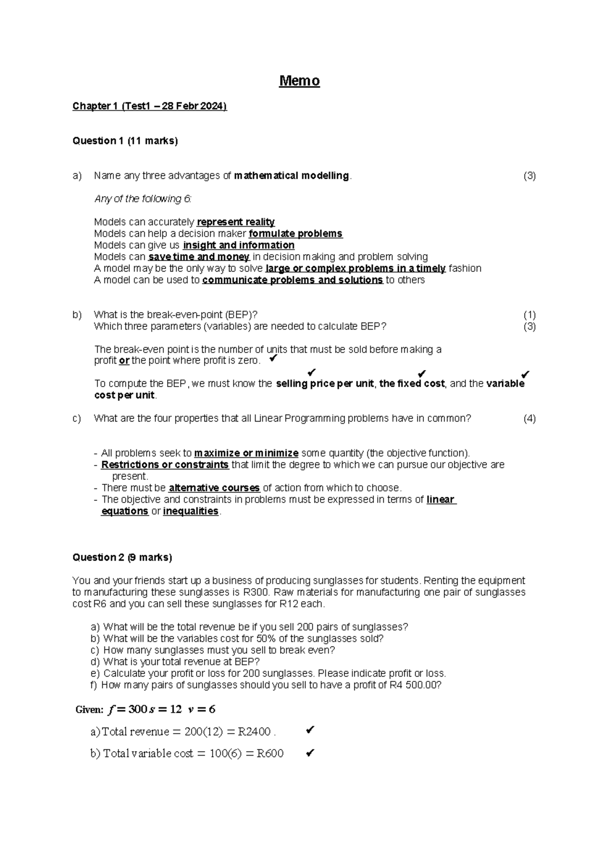 Test 1 memo - Chapter 1 - Test 1 Memo - Memo Chapter 1 (Test1 – 28 Febr ...