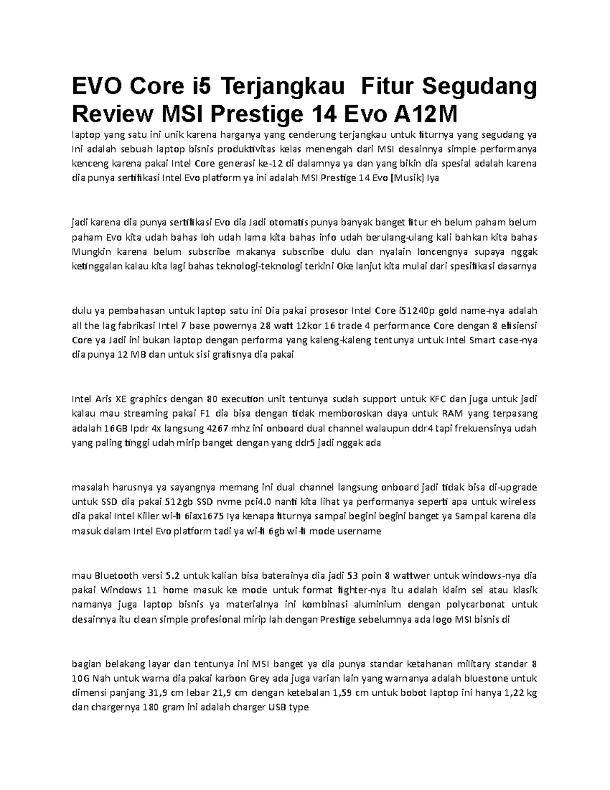EVO Core i5 Terjangkau Fitur Segudang Review MSI Prestige 14 Evo A12M - banget ini memang ...