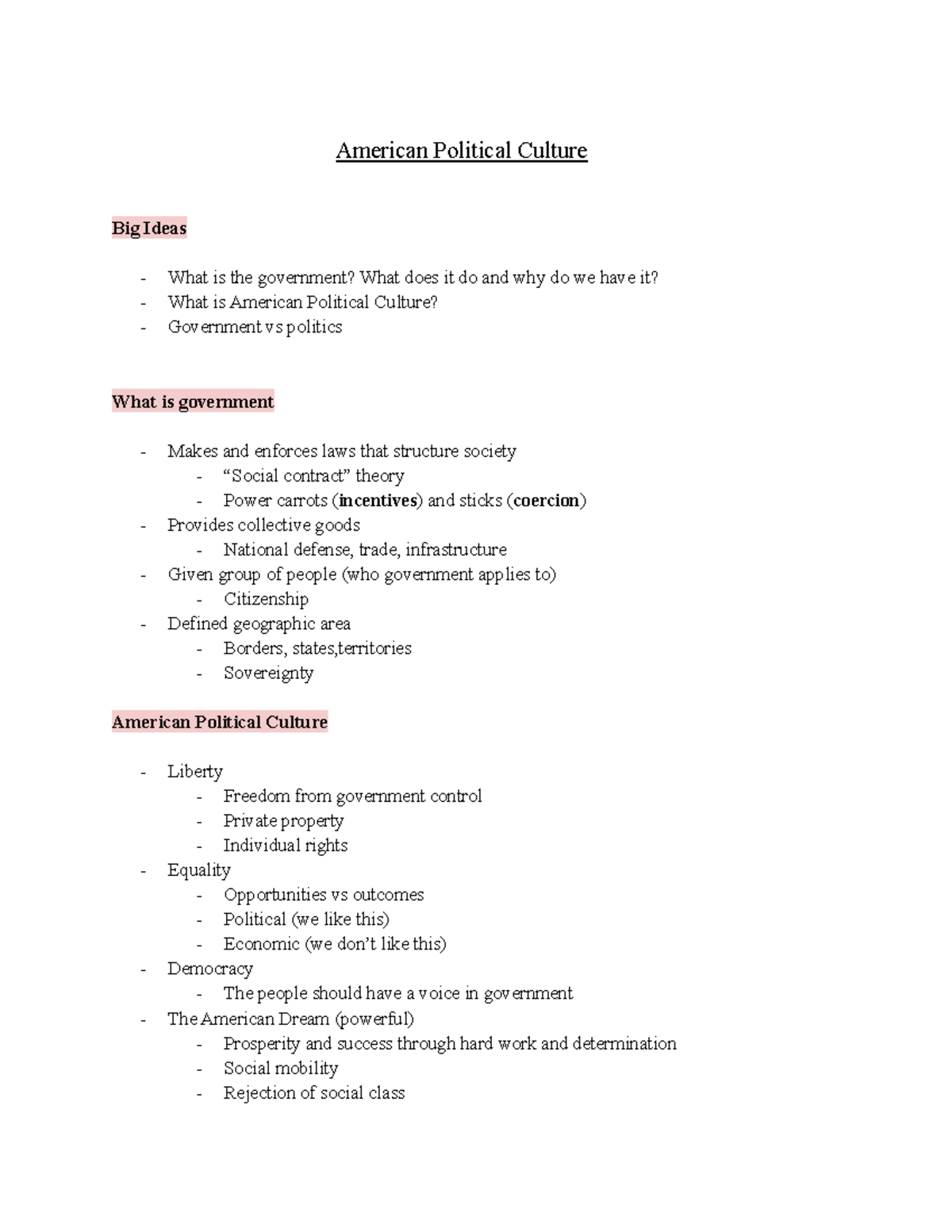 PLS 105 American Political Culture - American Political Culture Big ...