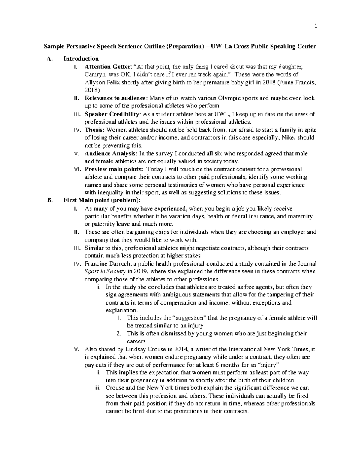 Psc persuasive speech sample student preparation outline - Sample ...