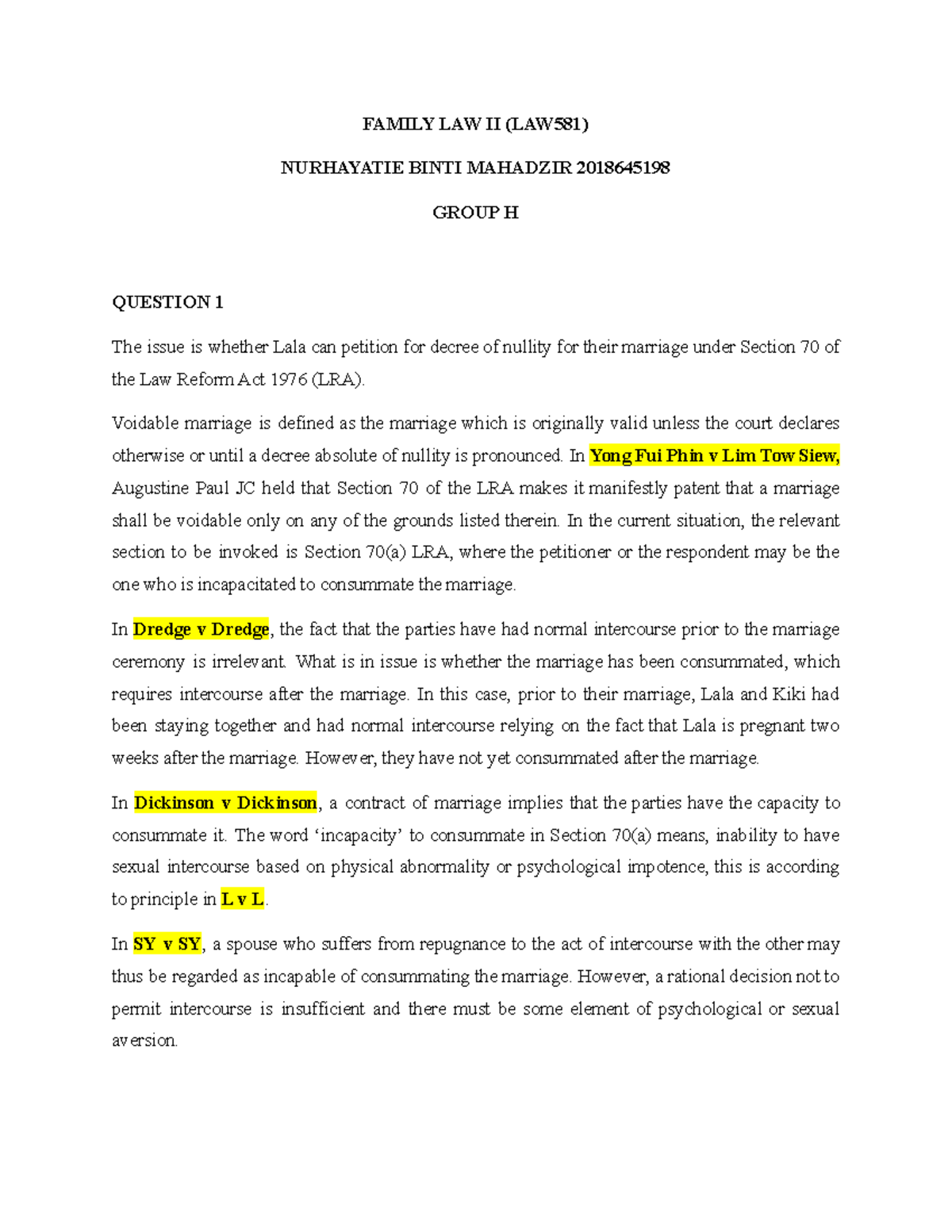 Common LAW TEST LW581 - CIVIL FAMILY LAW - FAMILY LAW II (LAW581 ...