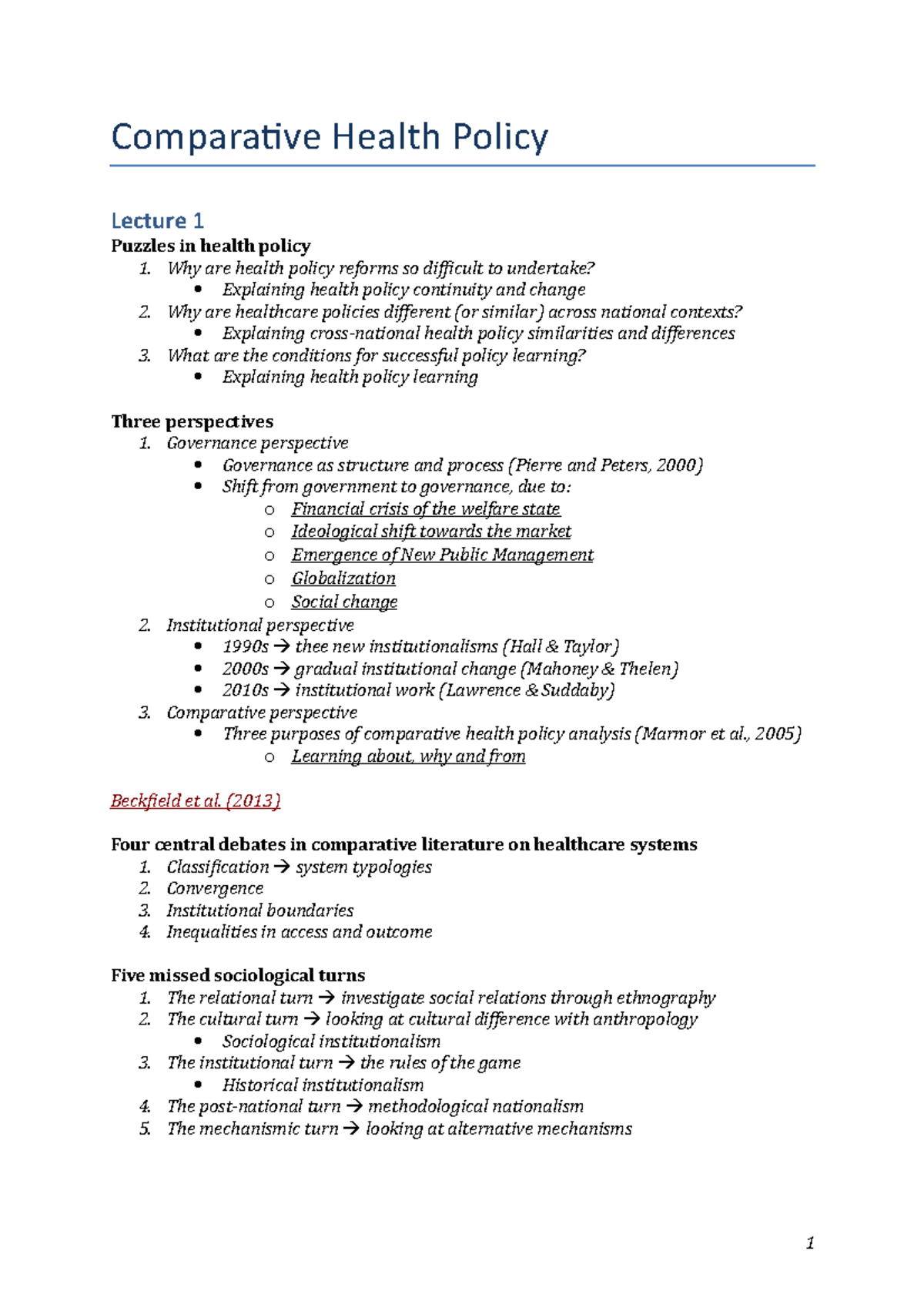 Comparative Health Policy - Comparative Health Policy Lecture 1 Puzzles ...
