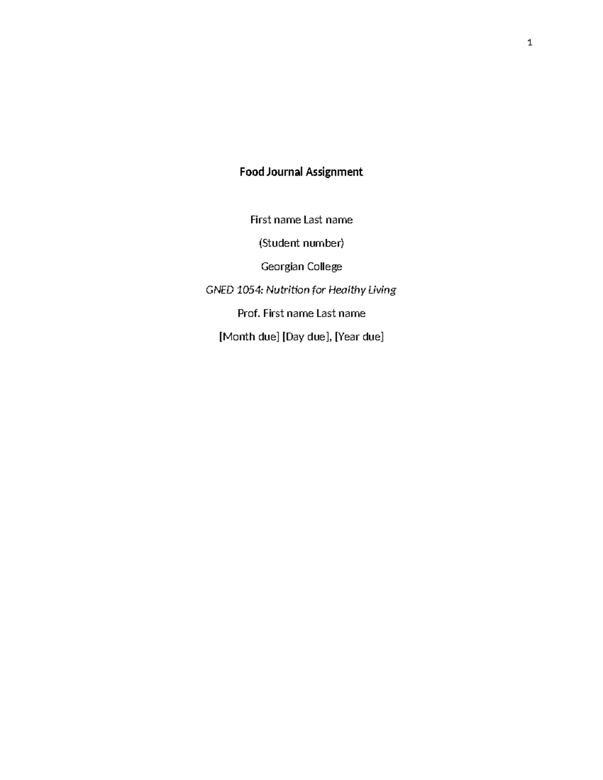 Food Journal Template 1 pam - Food Journal Assignment First name Last ...