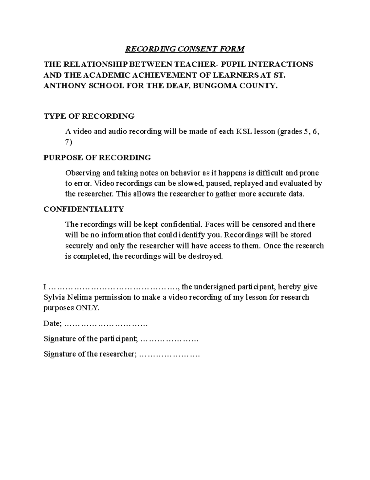Recording Consent FORM - RECORDING CONSENT FORM THE RELATIONSHIP ...
