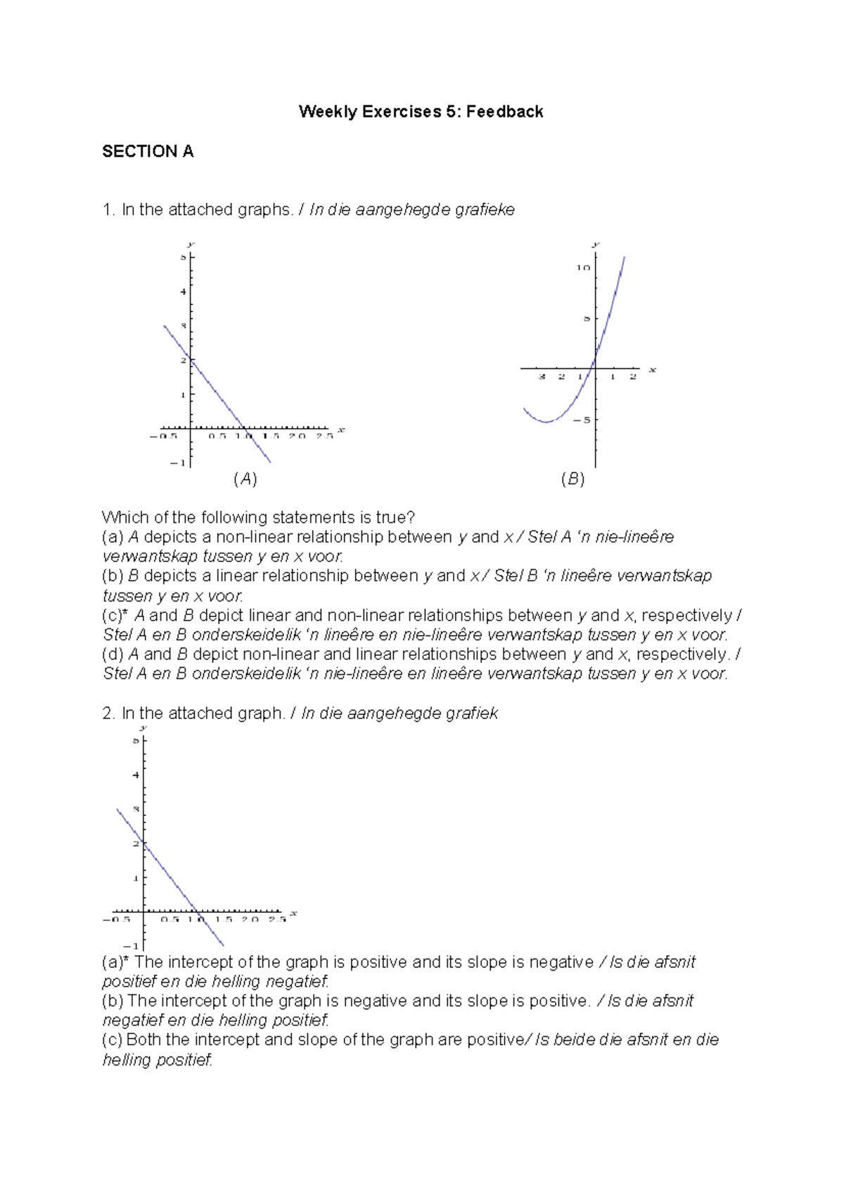 Exercises Topic 5 Feedback Bil - Weekly Exercises 5: Feedback SECTION A ...